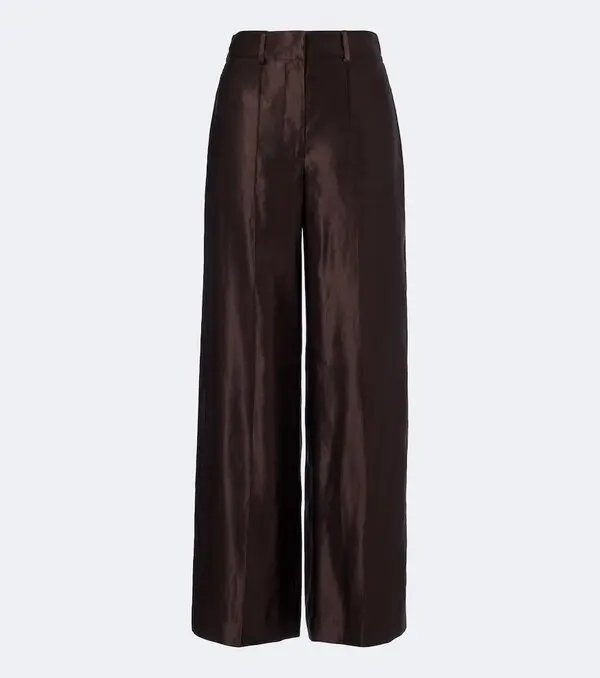 JOSEPH Jnane Linen And Silk Wide-leg Pants - Brown
