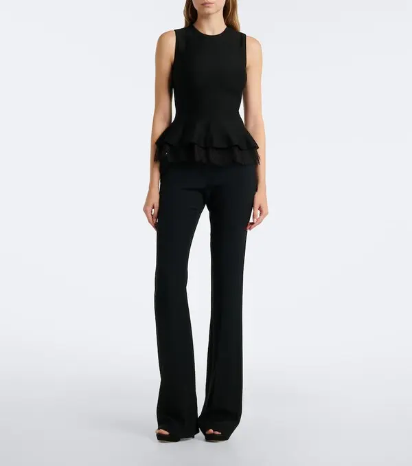 Alexander McQueen Lace-trimmed Peplum Top