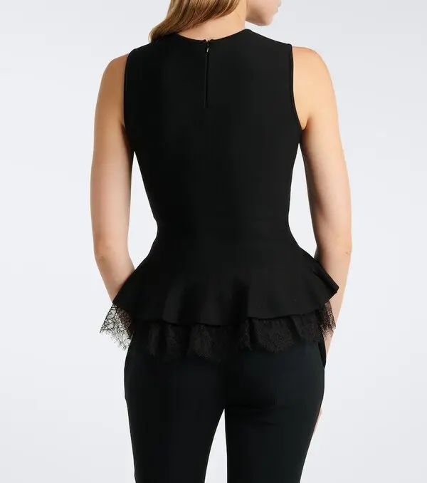 Alexander McQueen Lace-trimmed Peplum Top
