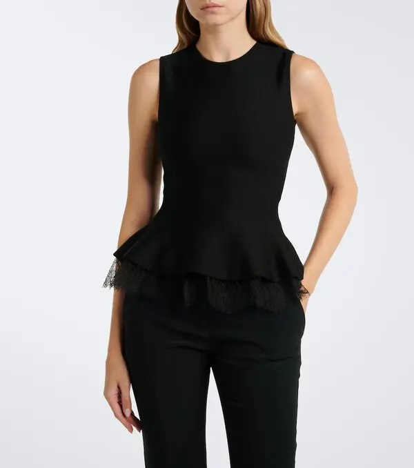 Alexander McQueen Lace-trimmed Peplum Top