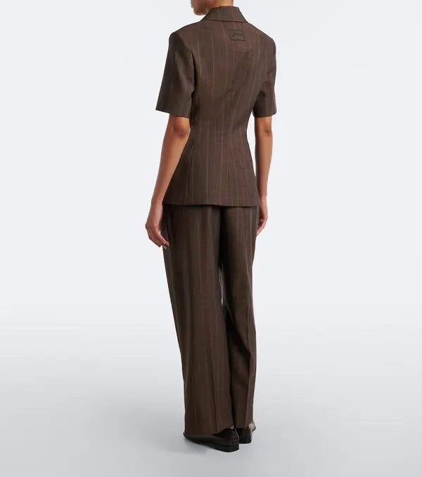 GANNI Striped Wool Wide-leg Pants