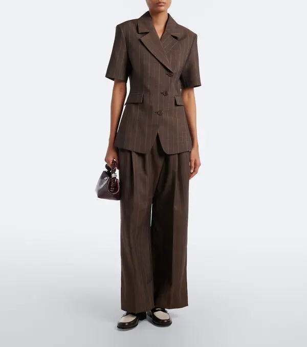 GANNI Striped Wool Wide-leg Pants