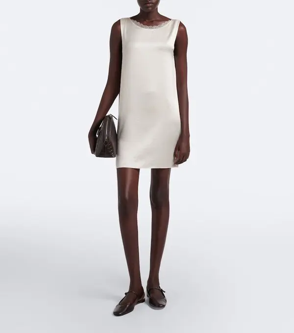 LESET Barb Lace-trimmed Satin Minidress