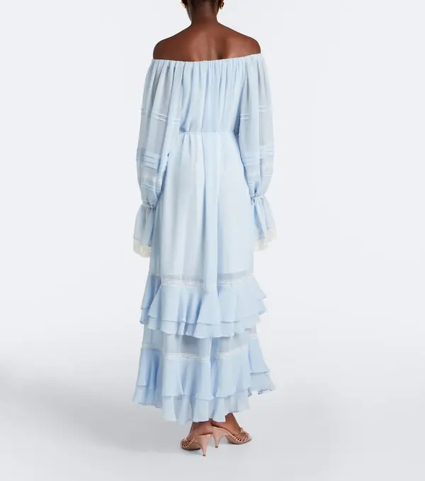 XU ZHI Ruffled Off-shoulder Lace-trimmed Maxi Dress