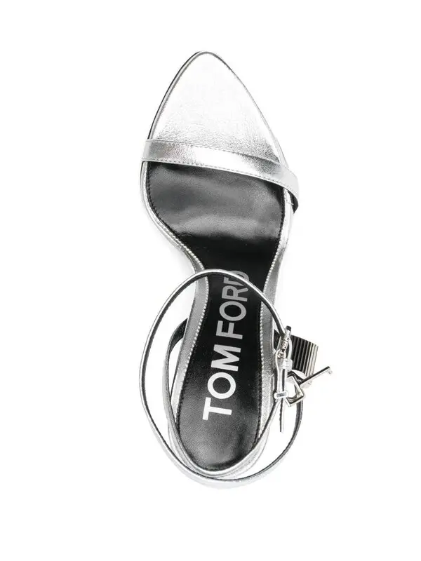 TOM FORD Padlock Leather Heel Sandals - Silver