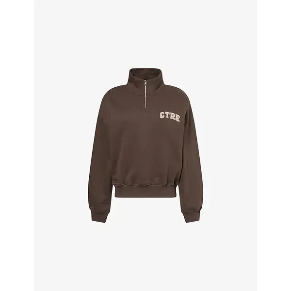 THE COUTURE CLUB Quarter-zip Brand Logo Cotton Jumper - Brown
