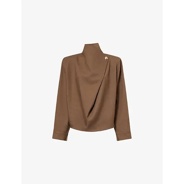 THE COUTURE CLUB Check Funnel-neck Woven Top - Brown