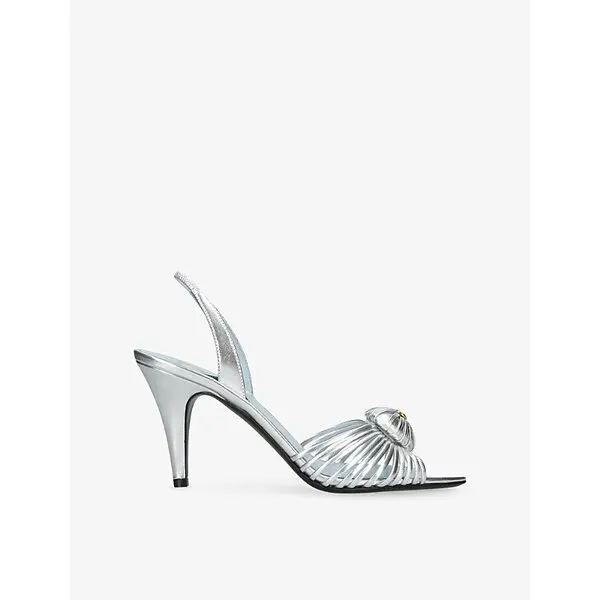 Valentino Garavani Coeur Royal Slingback Metallic Leather Heels - Silver