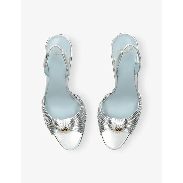 Valentino Garavani Coeur Royal Slingback Metallic Leather Heels - Silver
