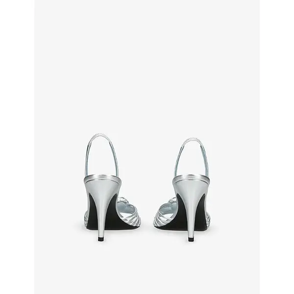 Valentino Garavani Coeur Royal Slingback Metallic Leather Heels - Silver