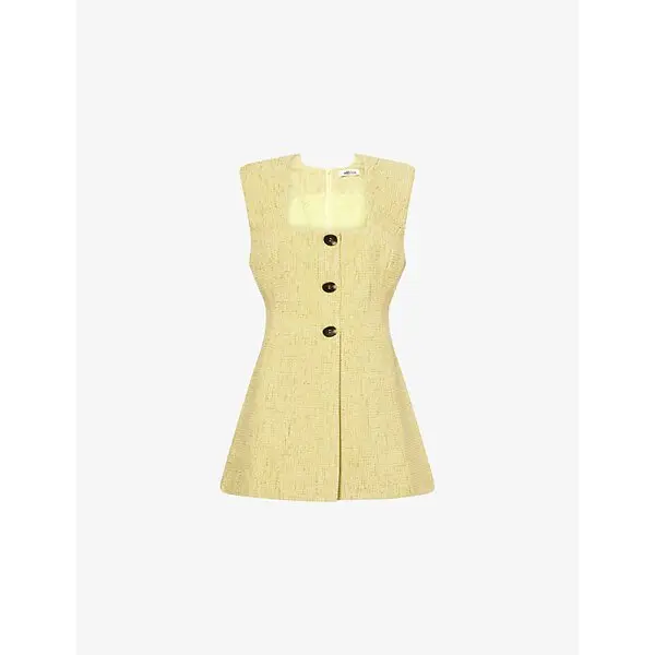 Oddmuse Short-sleeve Button-front Bouclé Mini Dress - Chartreuse