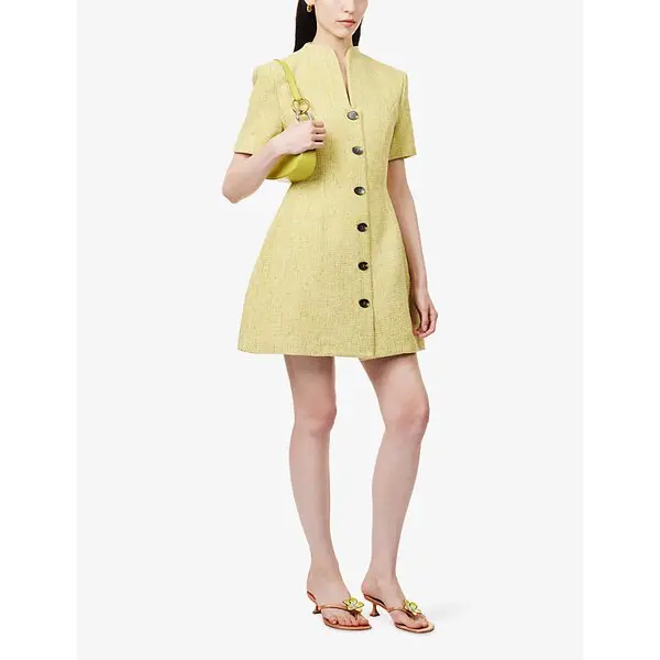 Oddmuse Short-sleeve Button-front Bouclé Mini Dress