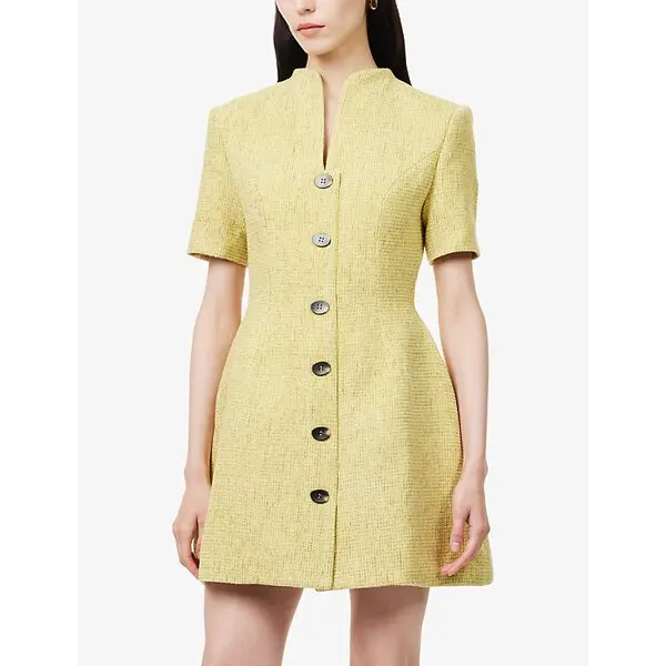 Oddmuse Short-sleeve Button-front Bouclé Mini Dress