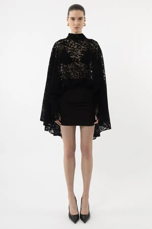 Arakii Velvet Lace Mini Dress - Black