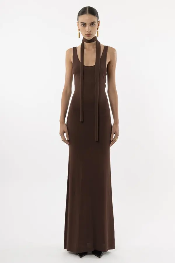 Arakii Mot Scarf Maxi Dress - Brown