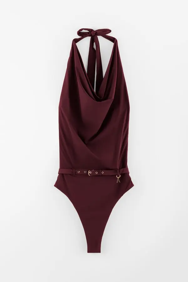 Arakii Draped Neck Swimsuit - Burgundy