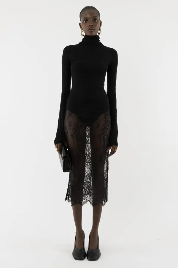 Arakii Lace Midi Skirt - Black