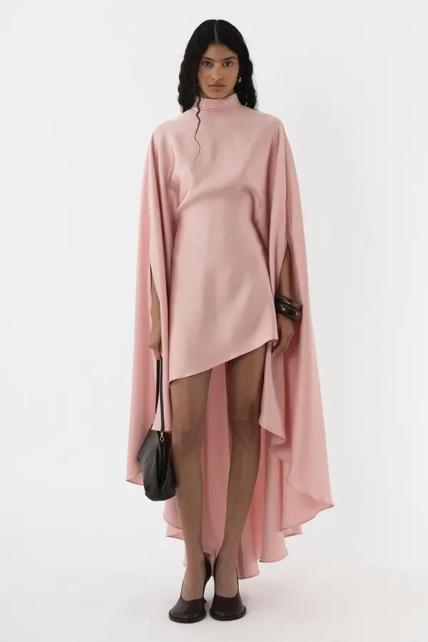 Arakii Poncho Turtleneck Maxi Dress - Light Pink