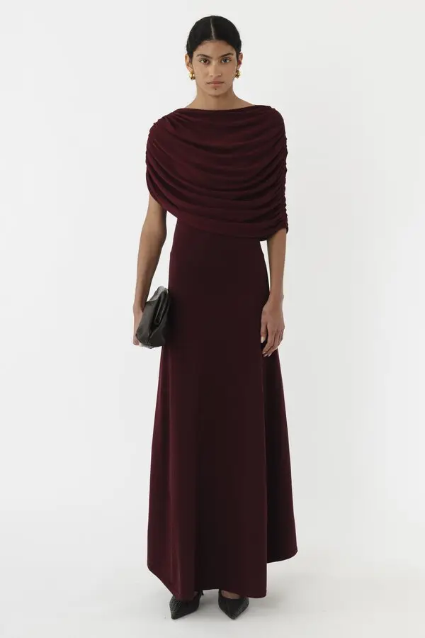 Arakii Knitted Draped Poncho - Burgundy
