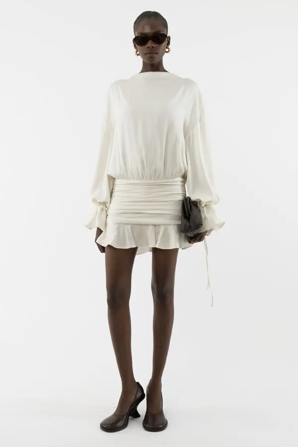 Arakii Frill Silk Dress - Off-white
