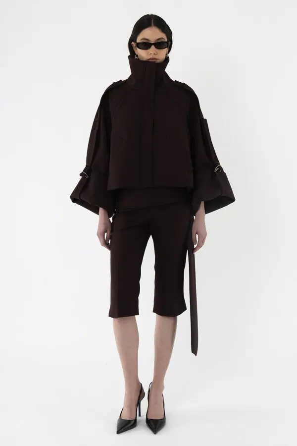 Arakii Wide Belted Capri Pants With Straight Leg And Slit Hem