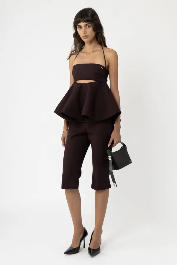 Arakii Wide Belted Capri Pants With Straight Leg And Slit Hem