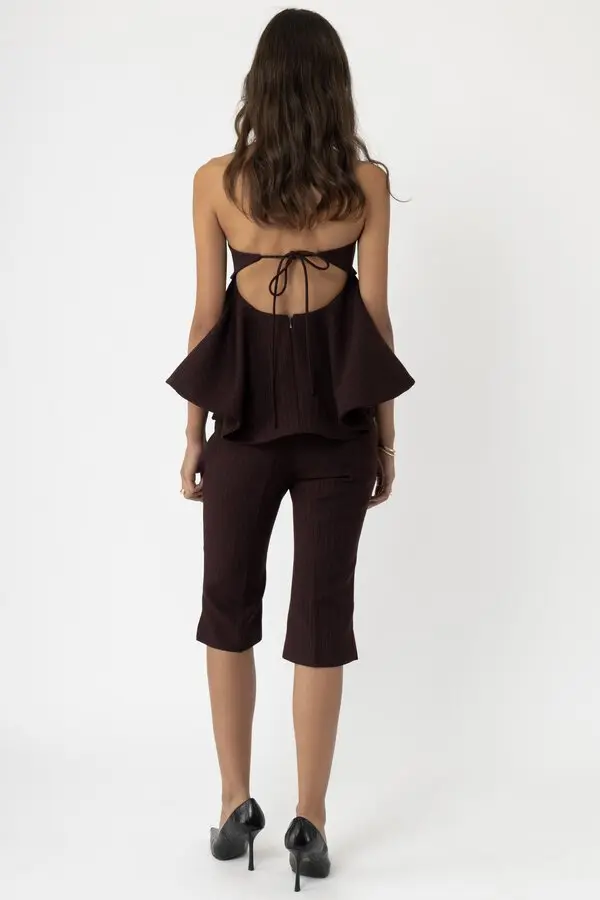 Arakii Wide Belted Capri Pants With Straight Leg And Slit Hem