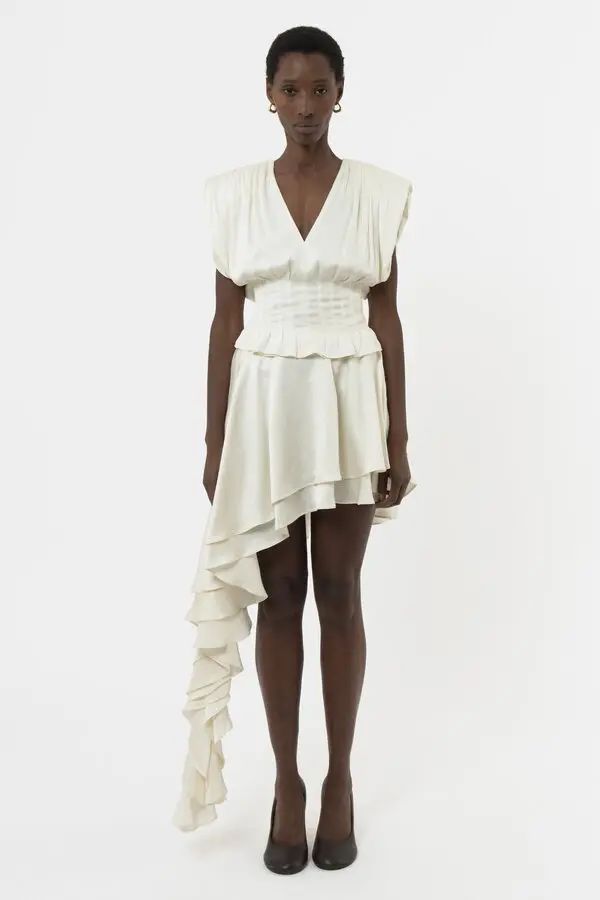 Arakii Deep V-neck Silk Top With Structured Shoulders - Off-white