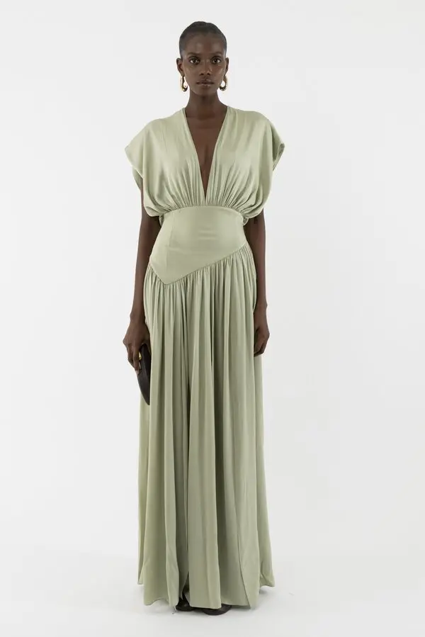 Arakii Maxi Silk Dress - Light Green