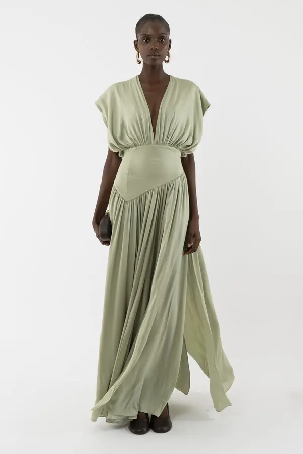 Arakii Maxi Silk Dress - Light Green