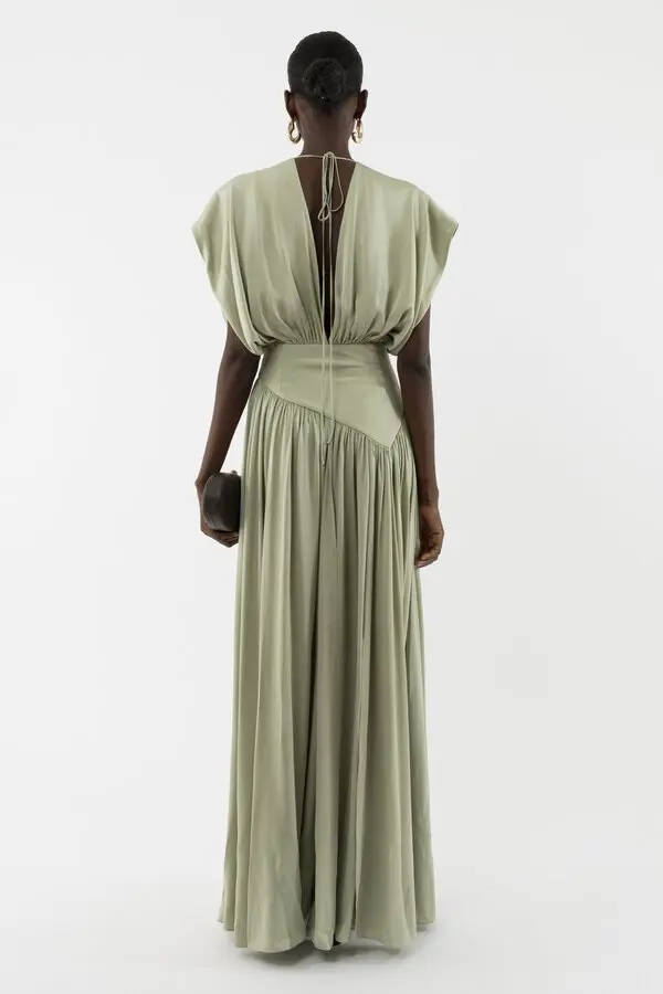 Arakii Maxi Silk Dress - Light Green