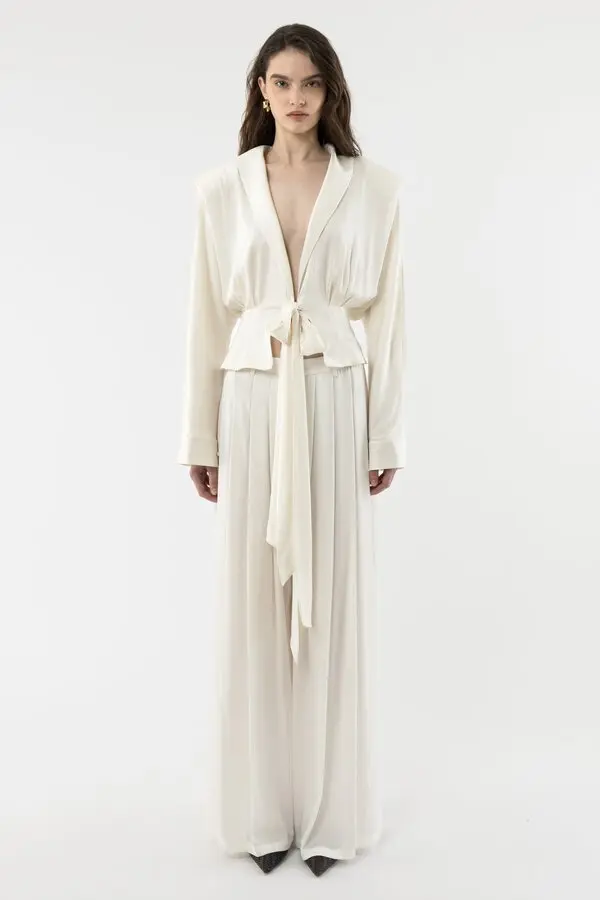 Arakii Front Tie Silk Blouse - Off-white