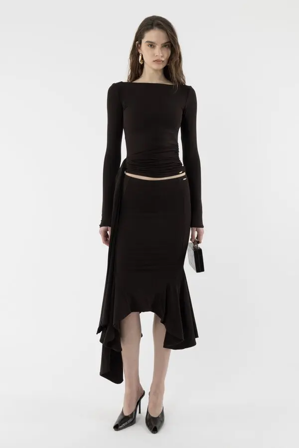 Arakii Jersey Ankle Skirt - Dark Brown