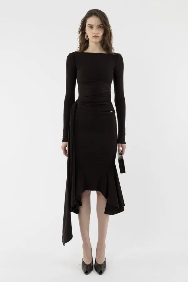 Arakii Jersey Ankle Skirt - Dark Brown