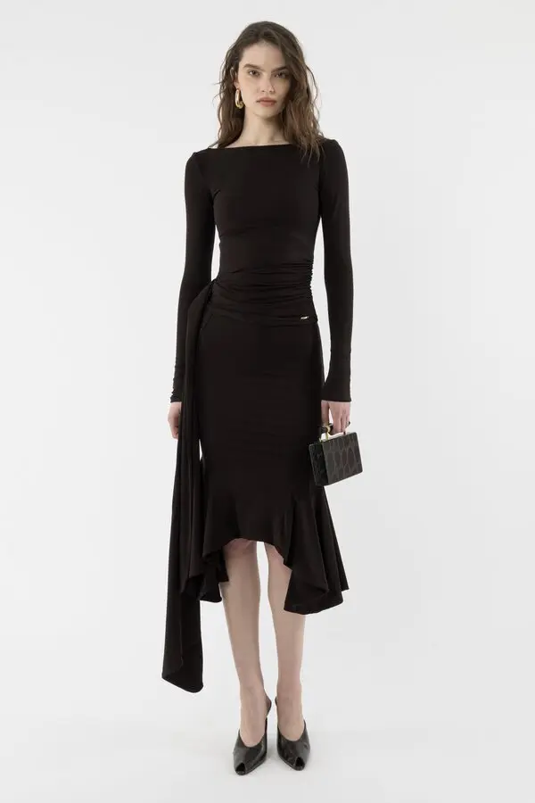 Arakii Jersey Draped Long Sleeve - Dark Brown