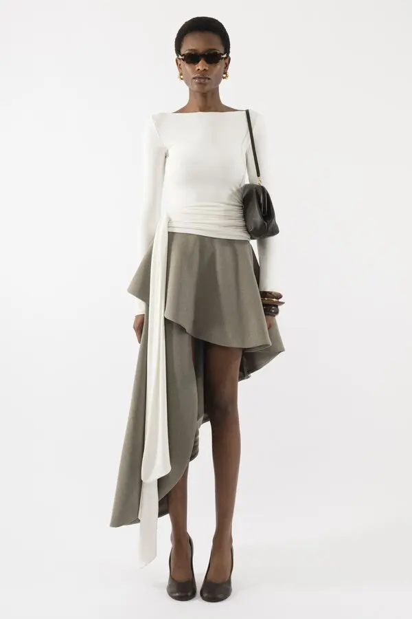 Arakii Jersey Draped Long Sleeve Top - Off-white