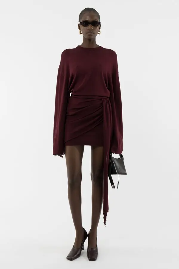Arakii Drape Longsleeve Dress - Burgundy