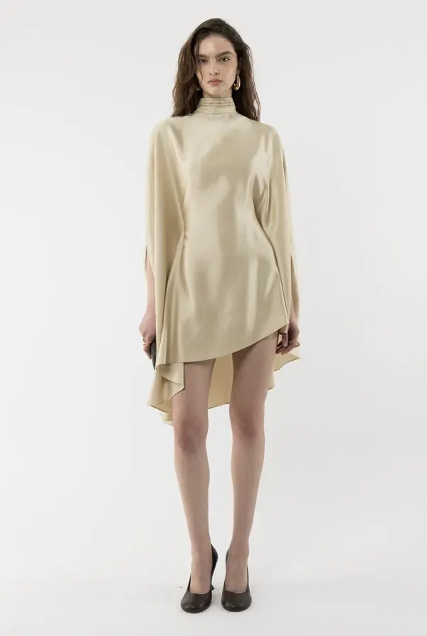 Arakii Poncho Turtleneck Dress - Champagne