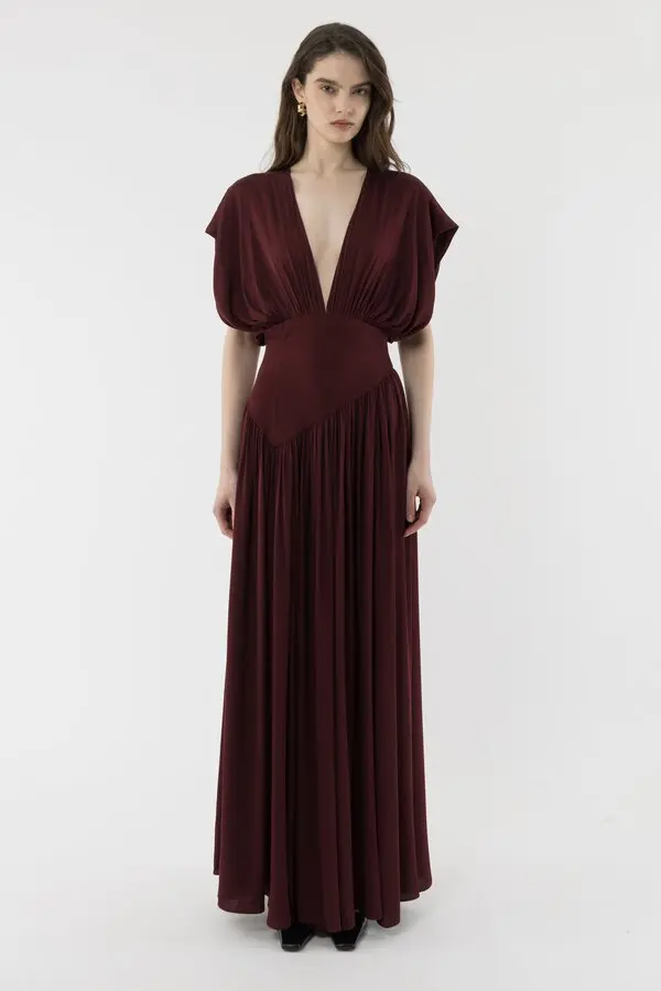 Arakii Maxi Silk Dress - Burgundy