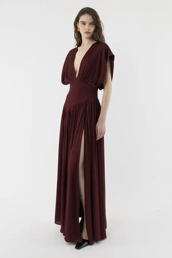 Arakii Maxi Silk Dress - Burgundy