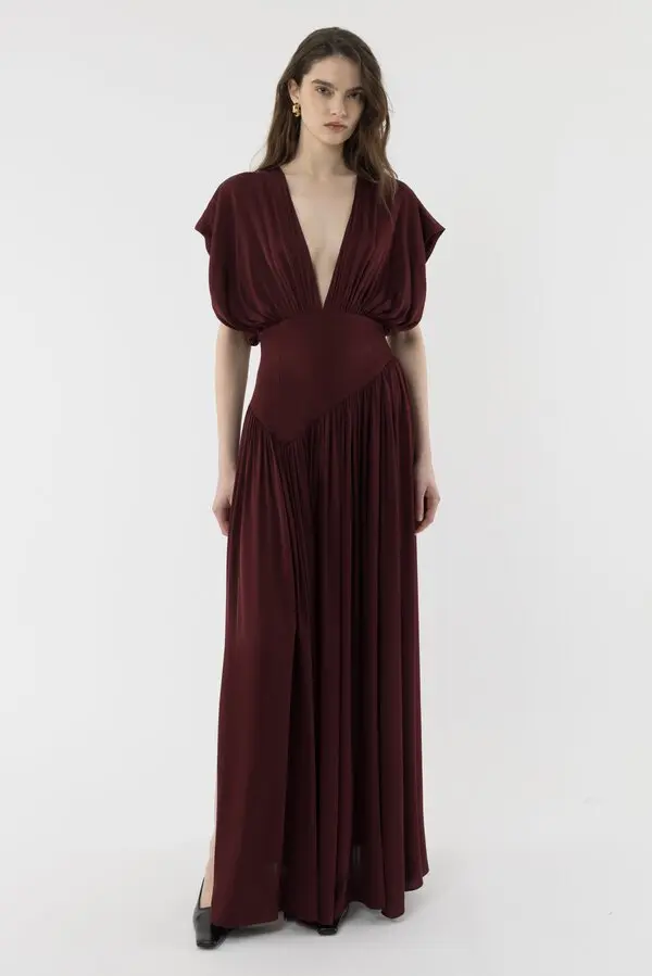 Arakii Maxi Silk Dress - Burgundy