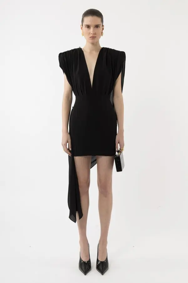 Arakii Deep V-neck Mini Dress - Black