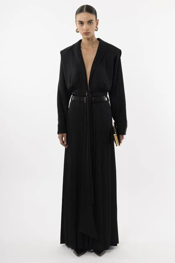 Arakii Pleated Silk Pants - Black