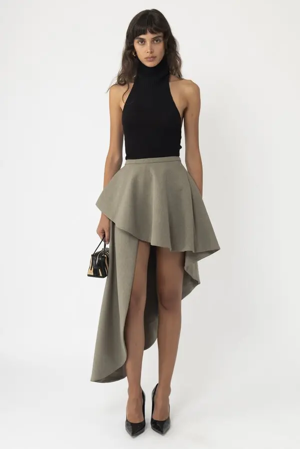 Arakii Asymmetrical Spiral Skirt - Greige