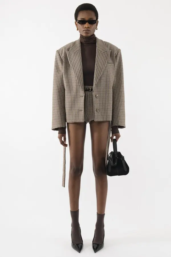 Arakii Checked Belt Jacket - Beige Check