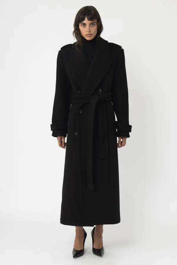 Arakii Wool Double Breasted Coat With Belt