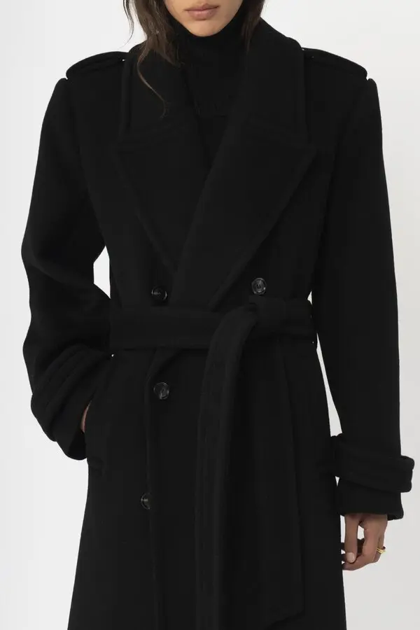 Arakii Wool Double Breasted Coat With Belt