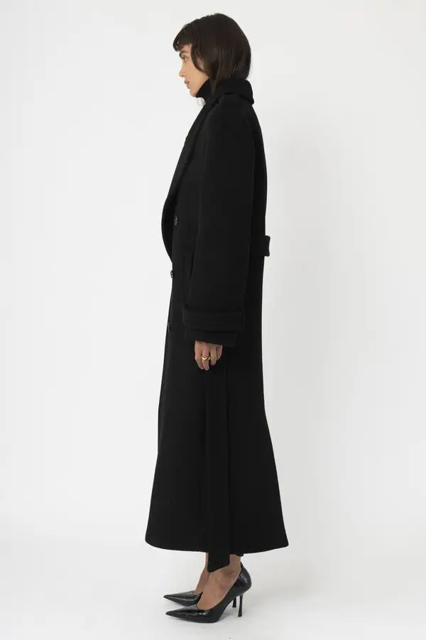 Arakii Wool Double Breasted Coat With Belt