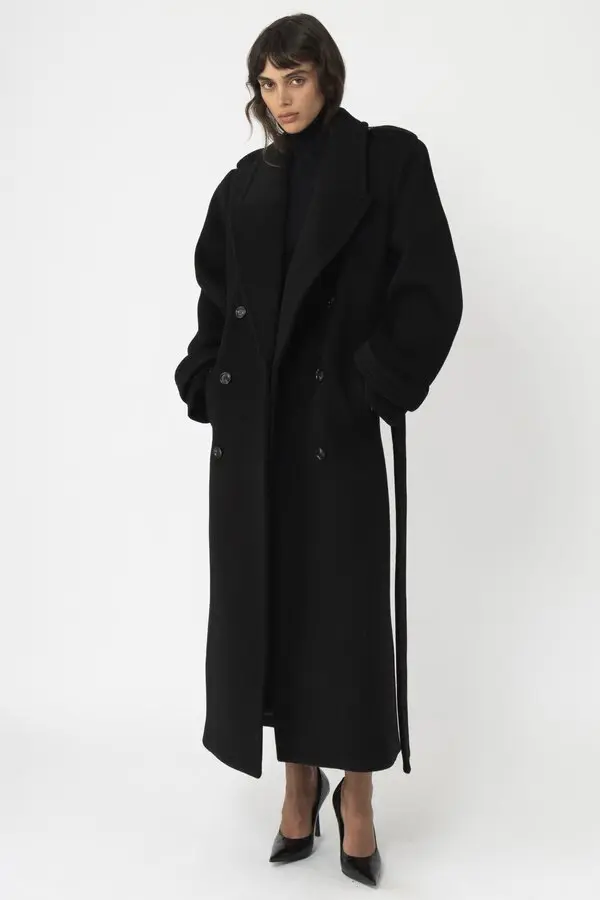 Arakii Wool Double Breasted Coat With Belt