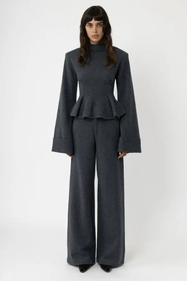 Arakii Knitted Peplum Turtleneck - Dark Grey